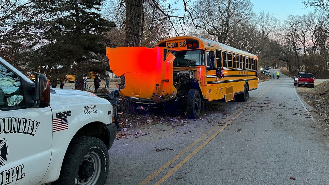 Sand Springs School Bus Hits Tree