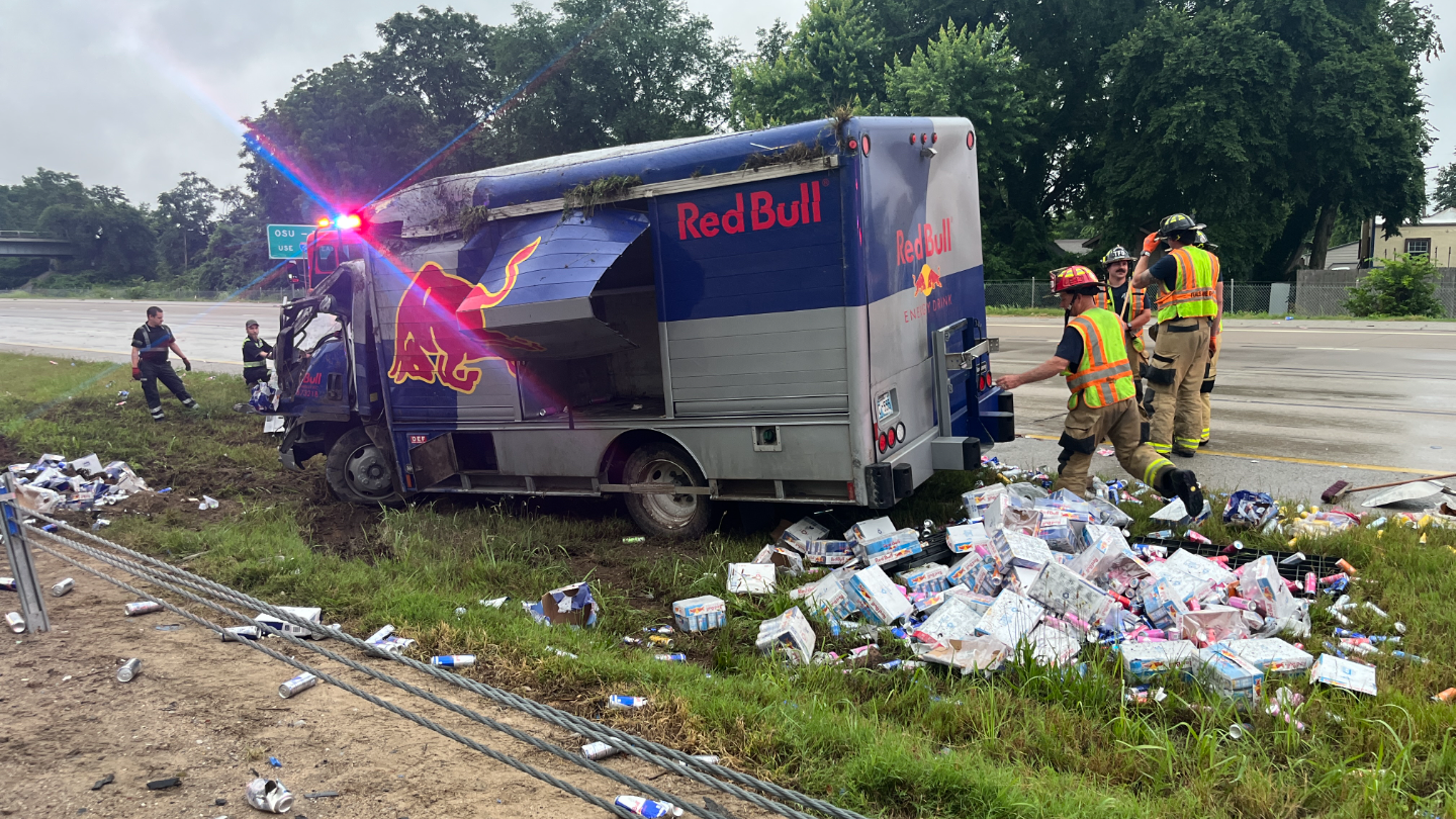 Highway 412 reopened after Red Bull Truck flipped over median
