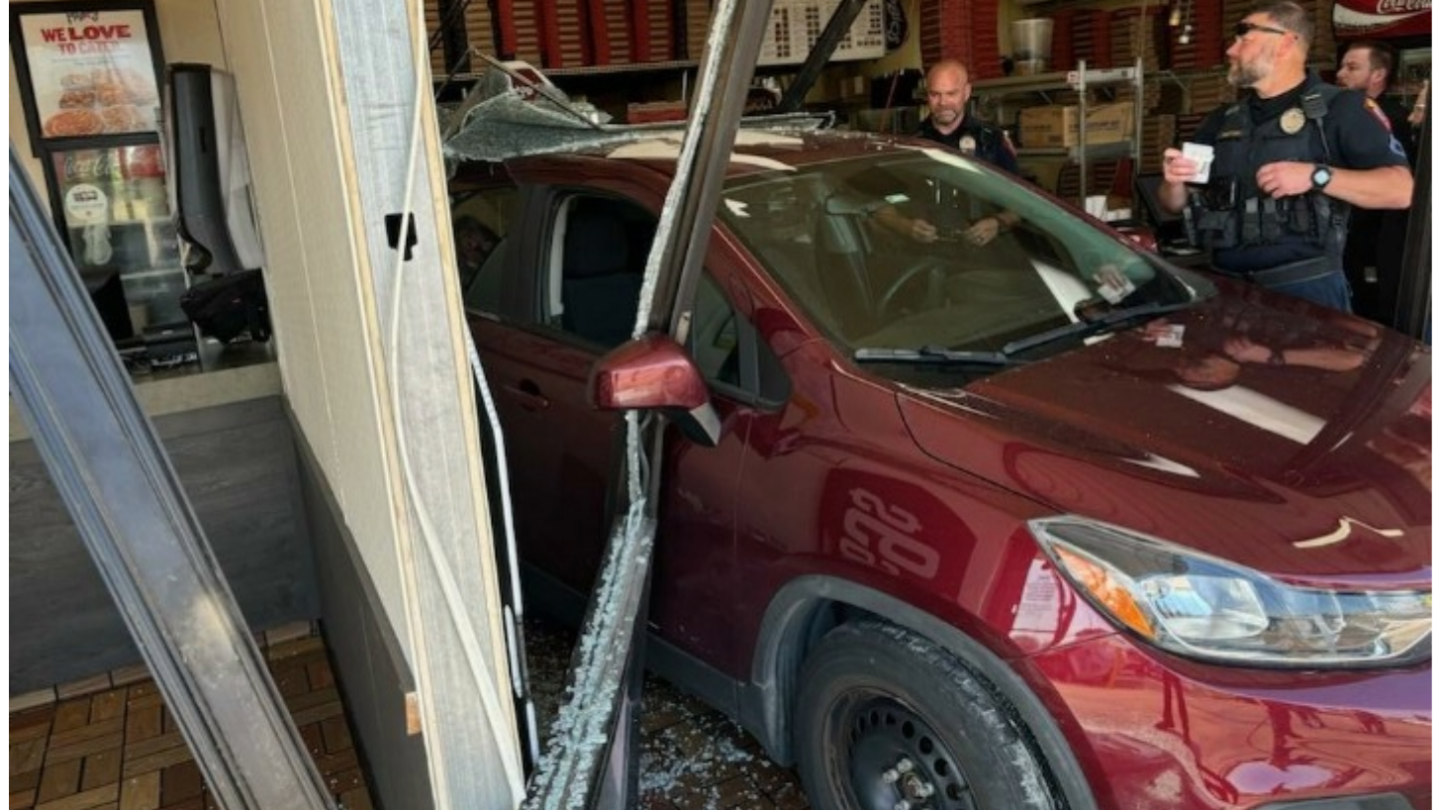 Mazzio's car backs into building in Owasso