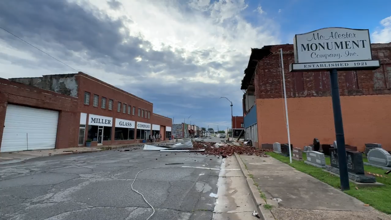 Storm damage in old downtown McAlester, see video and pictures
