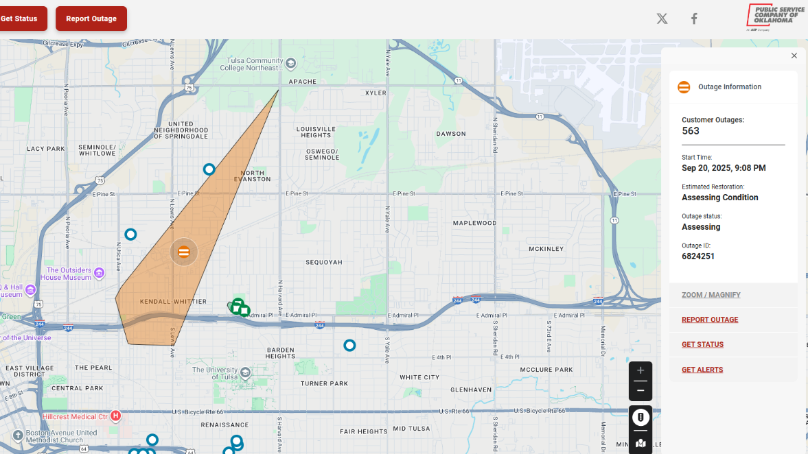 Multiple outages reported near Tulsa metro, affecting over 1000 customers