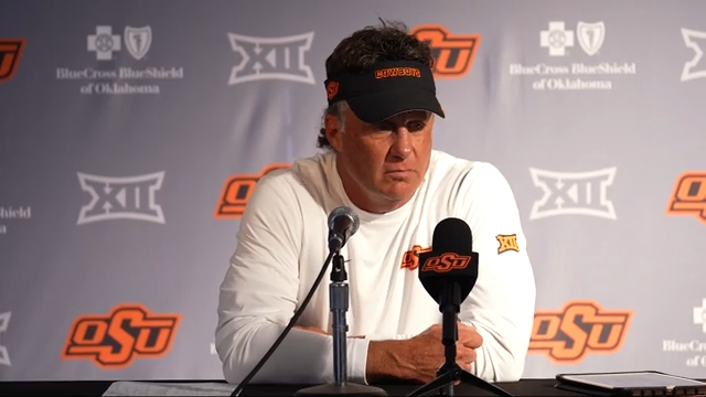 Cowboys head coach Mike Gundy reacts after Oklahoma State’s 69-3 loss ...