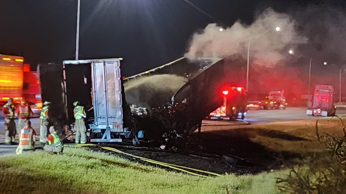 Norman firefighters battle I-35 semi-truck fire